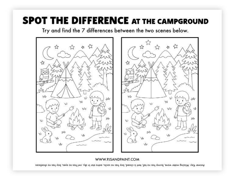 20 Free Printable Spot the Difference Games - Pjs and Paint