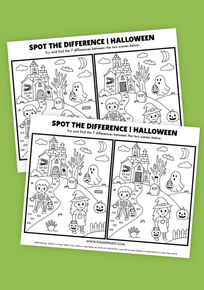 Free Printable Spot the Difference - Halloween - Pjs and Paint