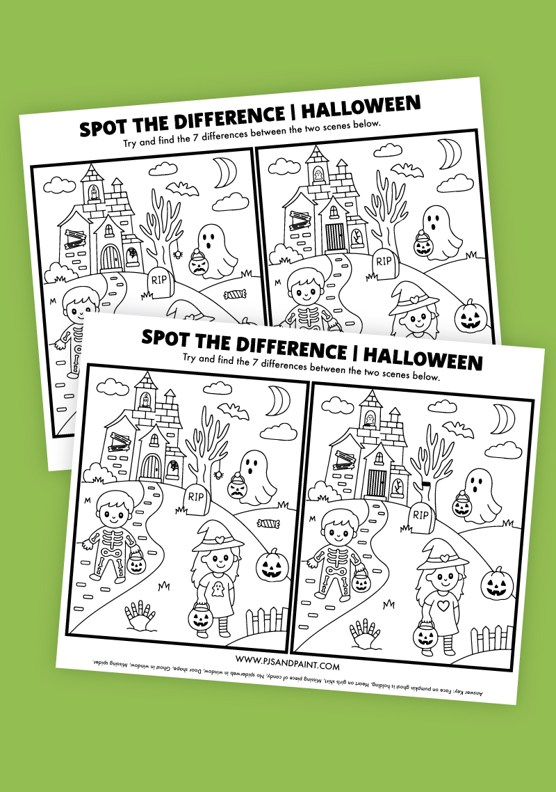 Free Printable Spot the Difference - Halloween - Pjs and Paint