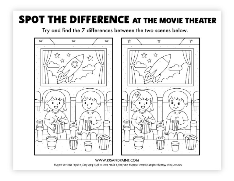20 Free Printable Spot the Difference Games - Pjs and Paint