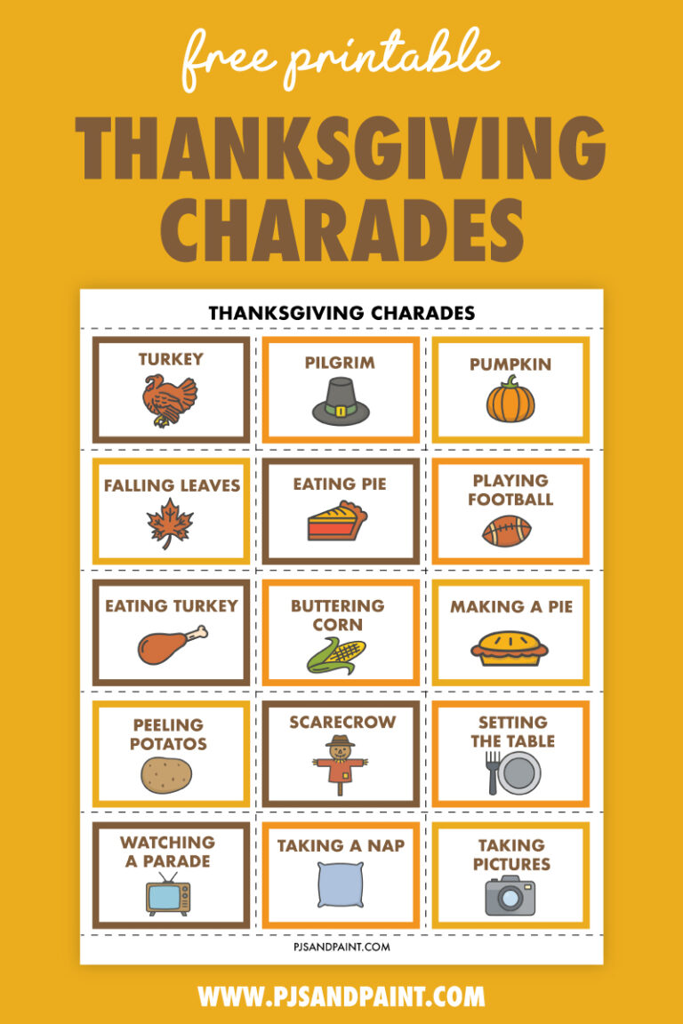 Free Printable Thanksgiving Charades - Pjs and Paint