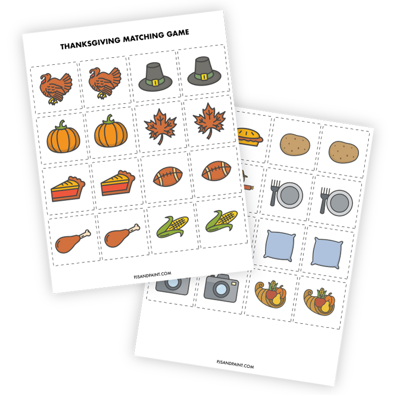 Free Printable Thanksgiving Matching Game - Pjs and Paint