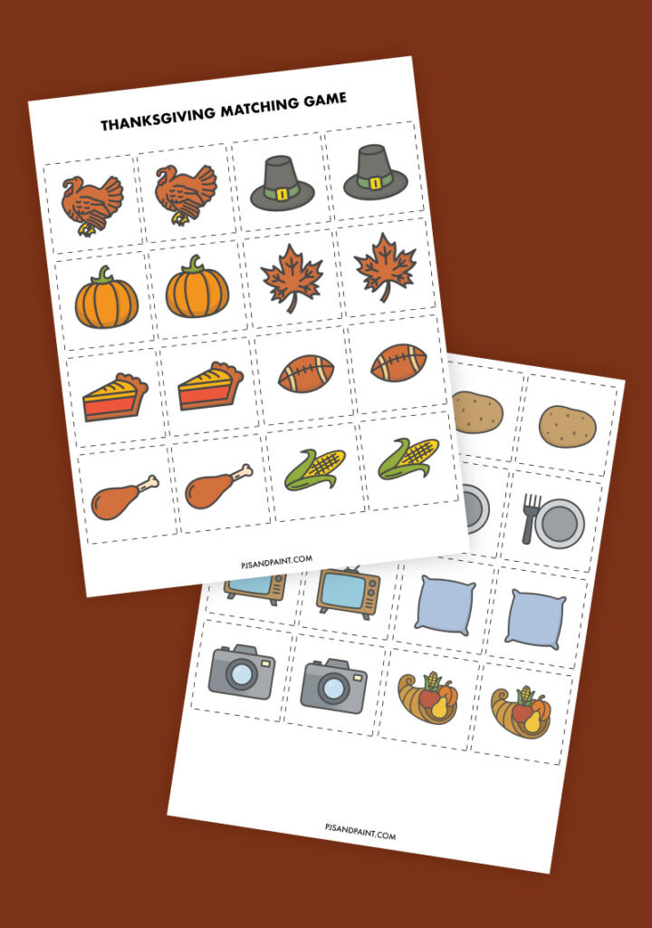 Free Printable Thanksgiving Matching Game - Pjs and Paint