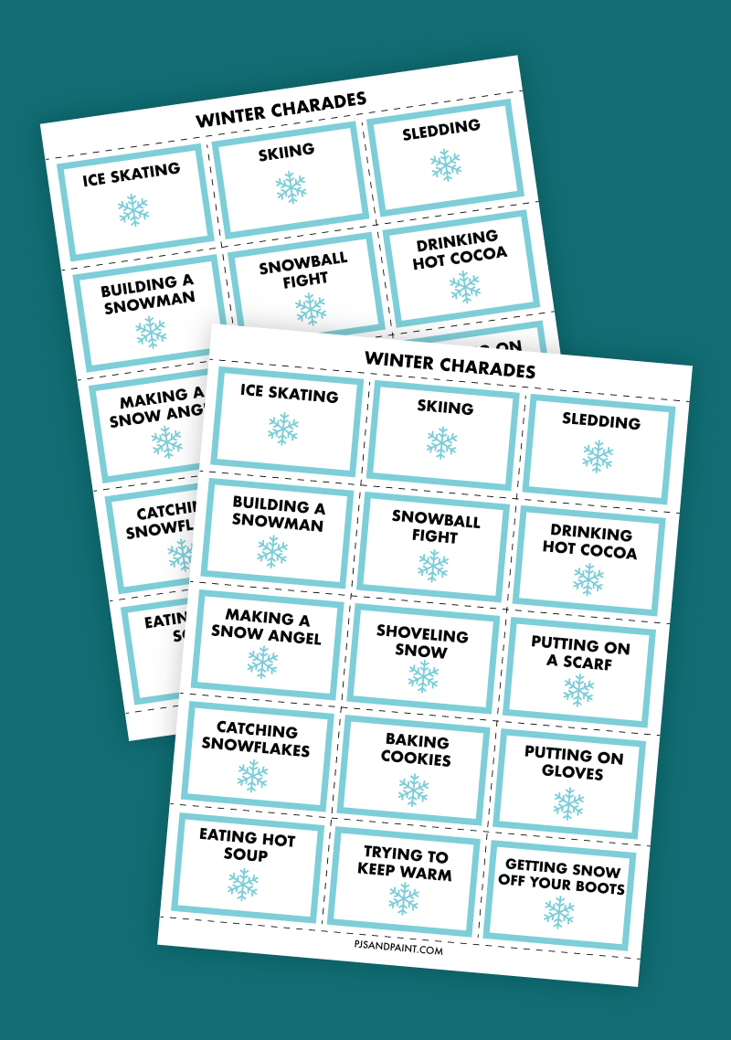 Free Printable Winter Charades - Pjs and Paint