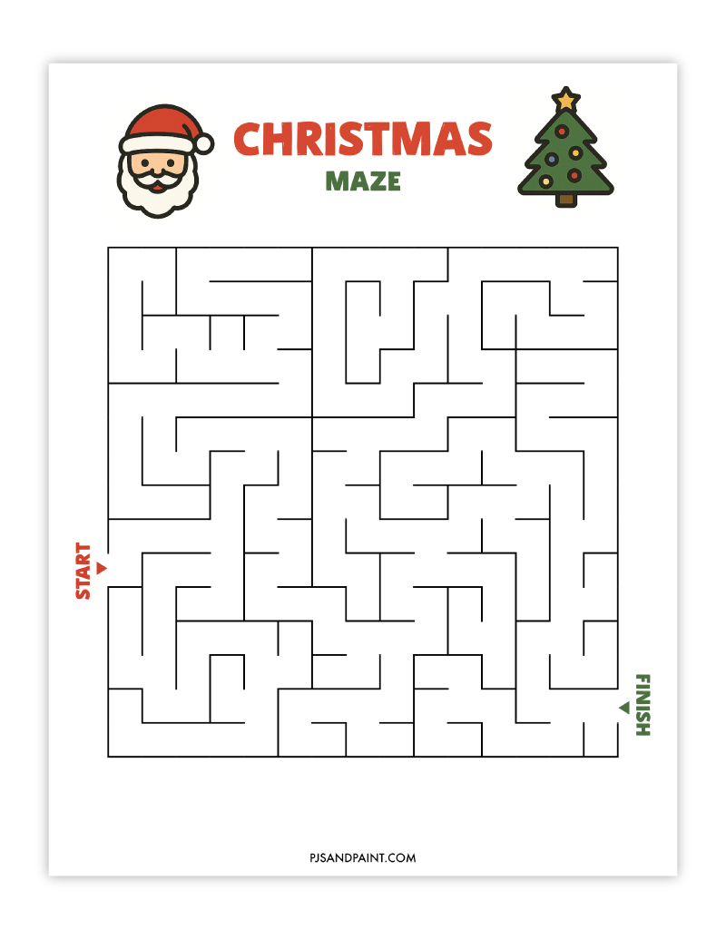 10 Free Printable Christmas Mazes - Pjs and Paint