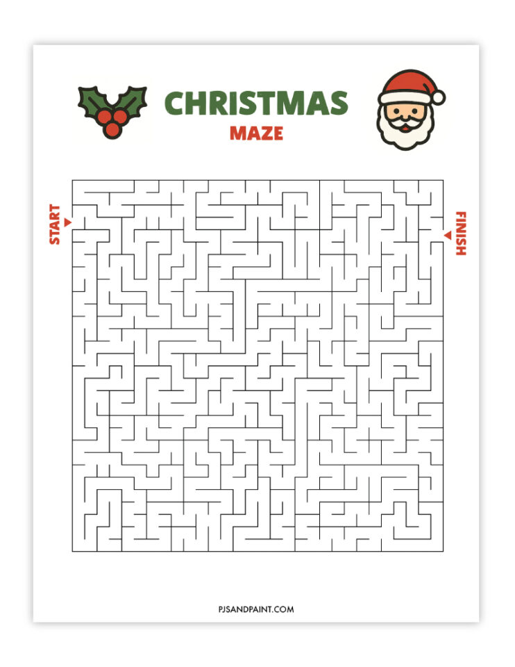 10 Free Printable Christmas Mazes - Pjs and Paint