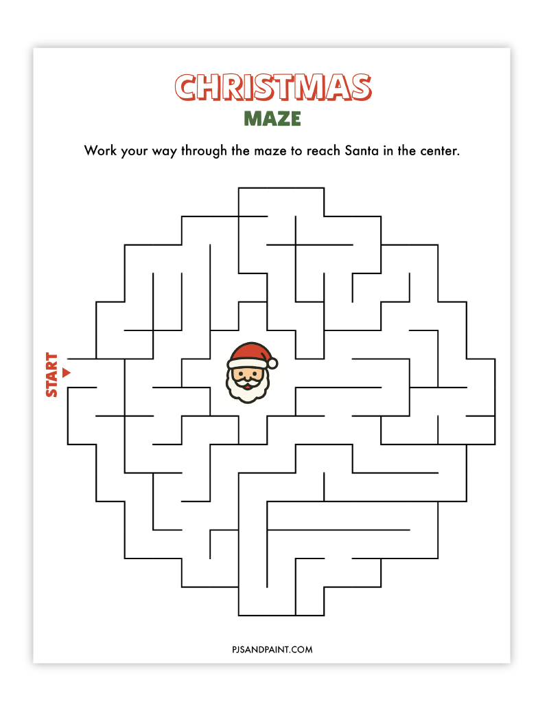 10 Free Printable Christmas Mazes - Pjs and Paint