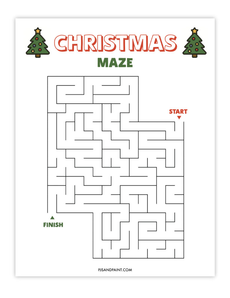 10 Free Printable Christmas Mazes - Pjs and Paint