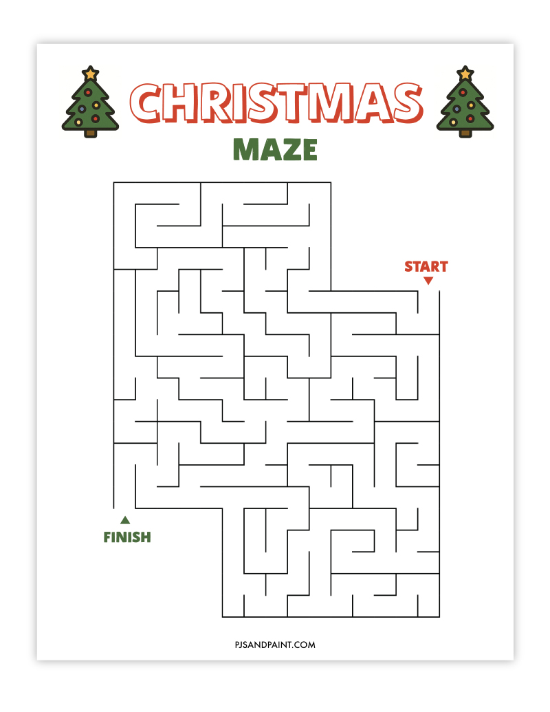 10 Free Printable Christmas Mazes - Pjs and Paint