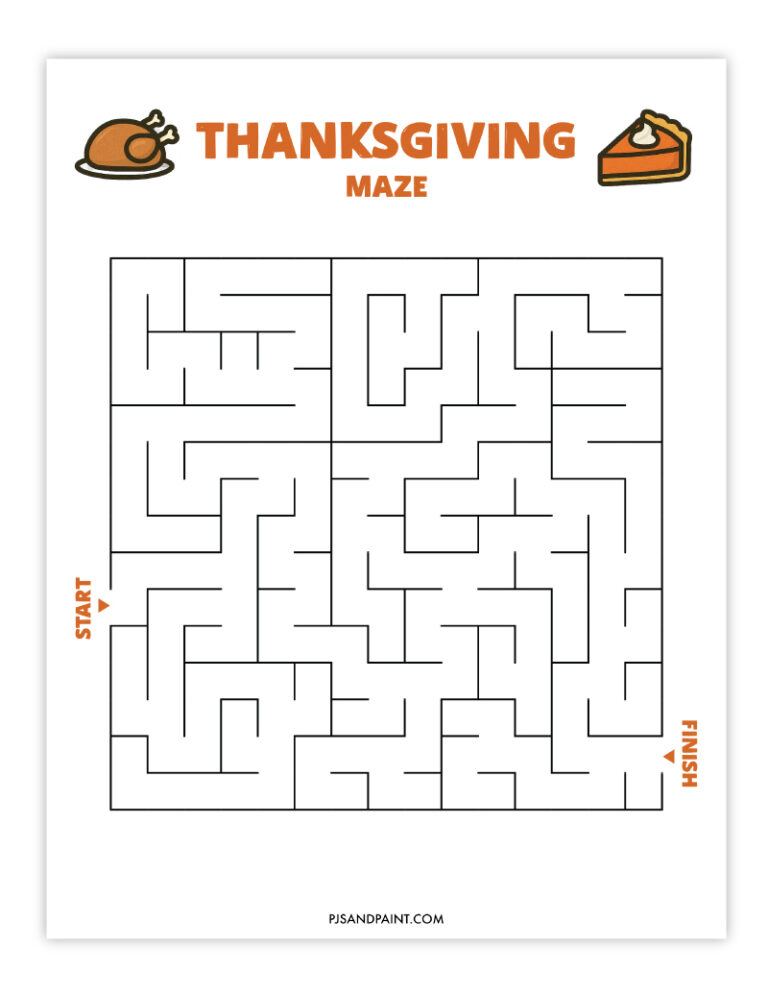 10 Free Printable Thanksgiving Mazes - Pjs and Paint