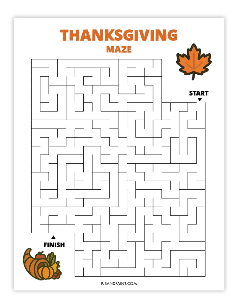 10 Free Printable Thanksgiving Mazes - Pjs and Paint