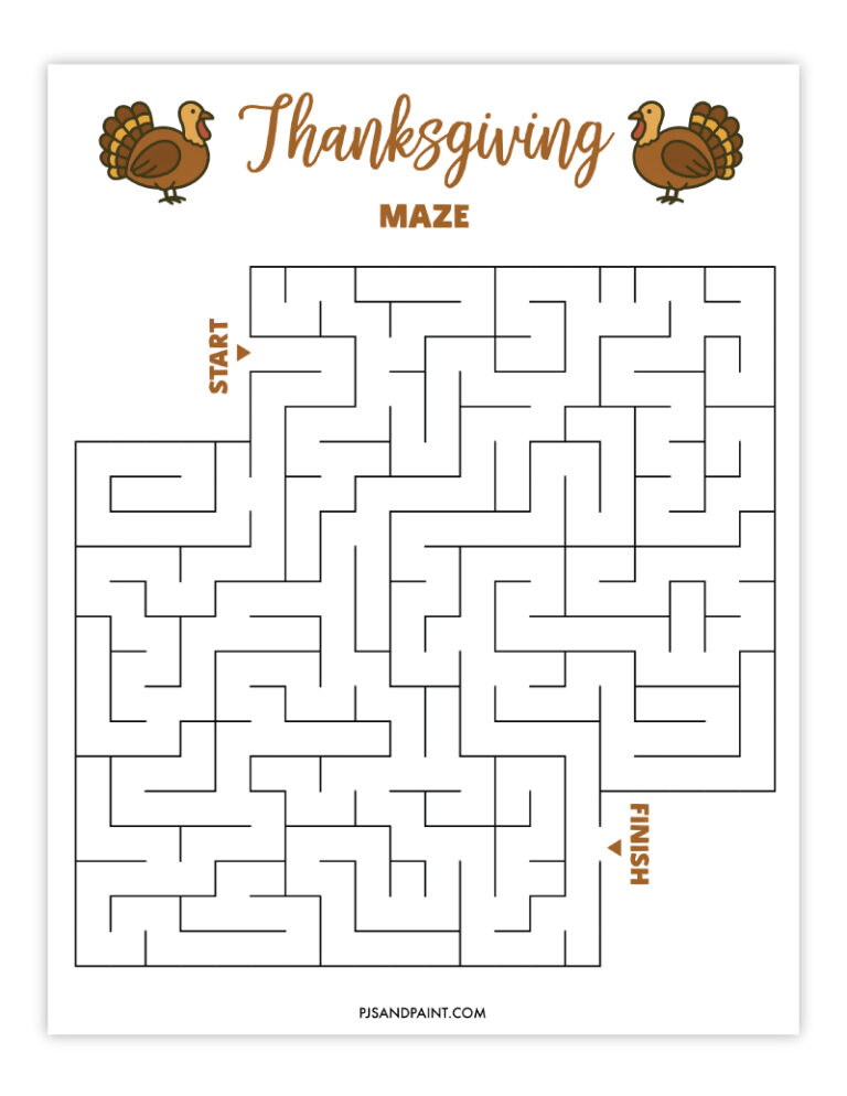 10 Free Printable Thanksgiving Mazes - Pjs and Paint