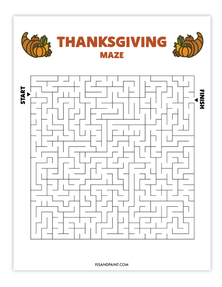 10 Free Printable Thanksgiving Mazes - Pjs and Paint