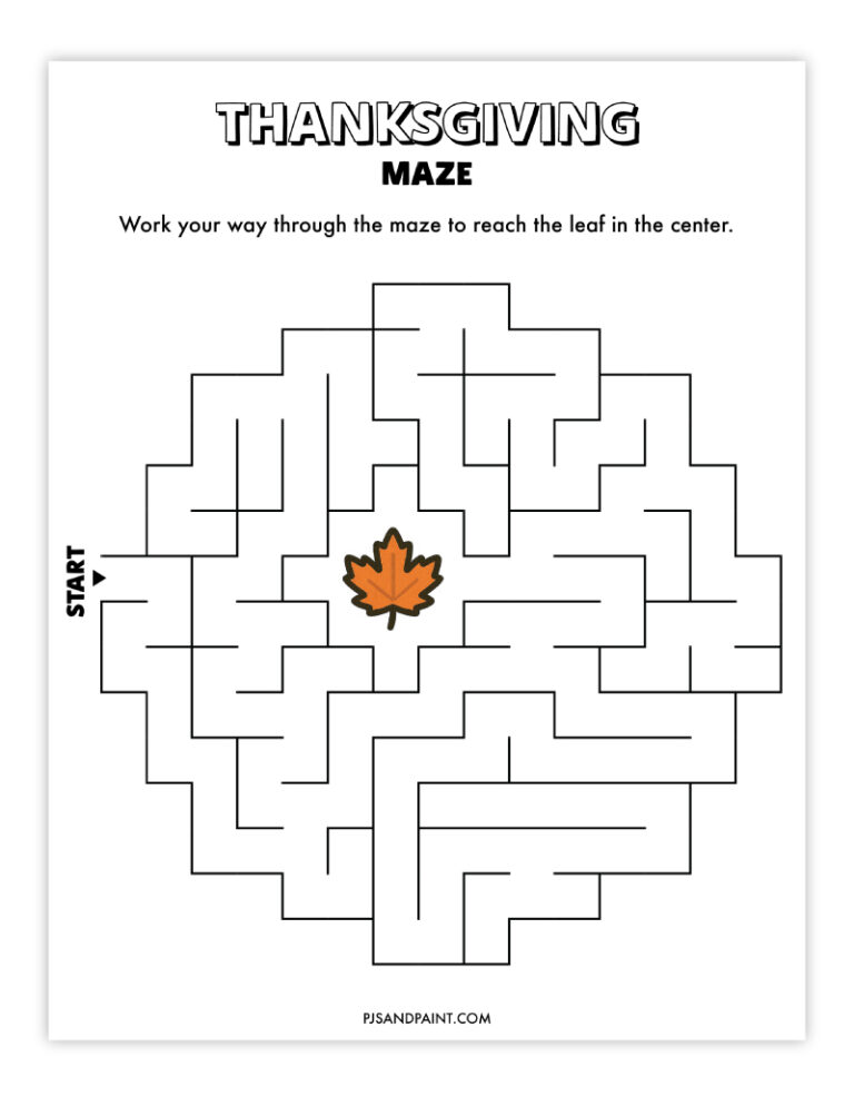 10 Free Printable Thanksgiving Mazes - Pjs and Paint