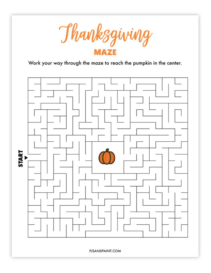 10 Free Printable Thanksgiving Mazes - Pjs and Paint