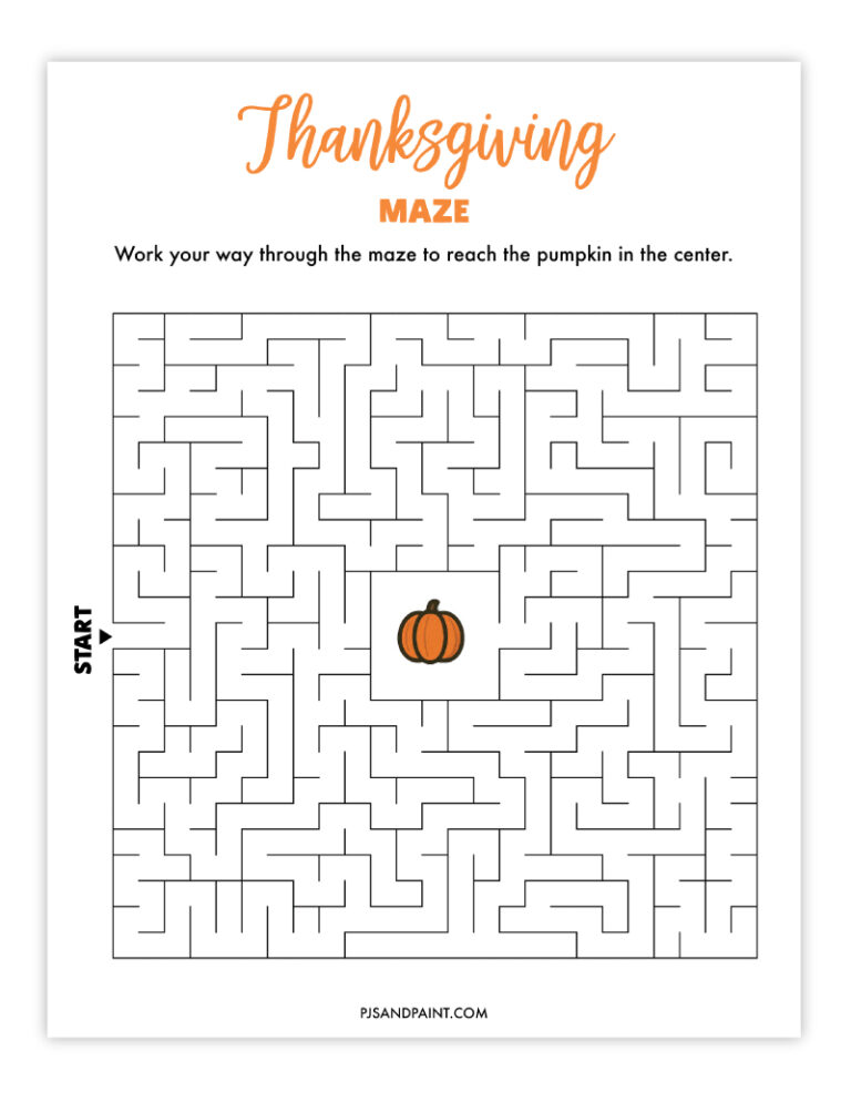 10 Free Printable Thanksgiving Mazes - Pjs and Paint