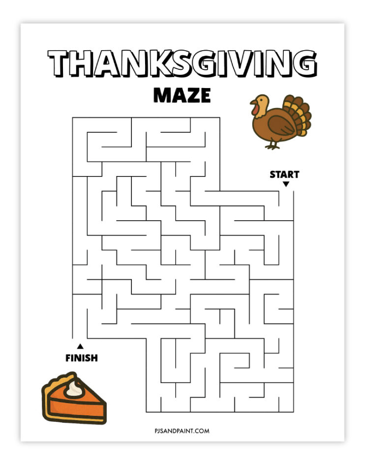 10 Free Printable Thanksgiving Mazes - Pjs and Paint