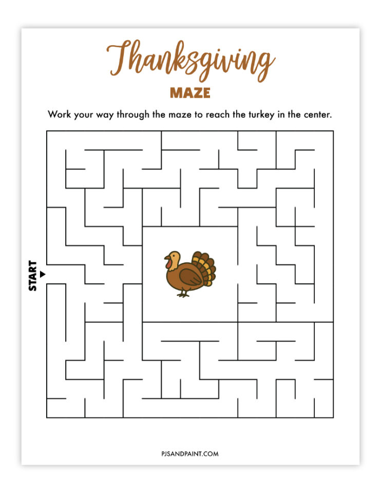 10 Free Printable Thanksgiving Mazes - Pjs and Paint