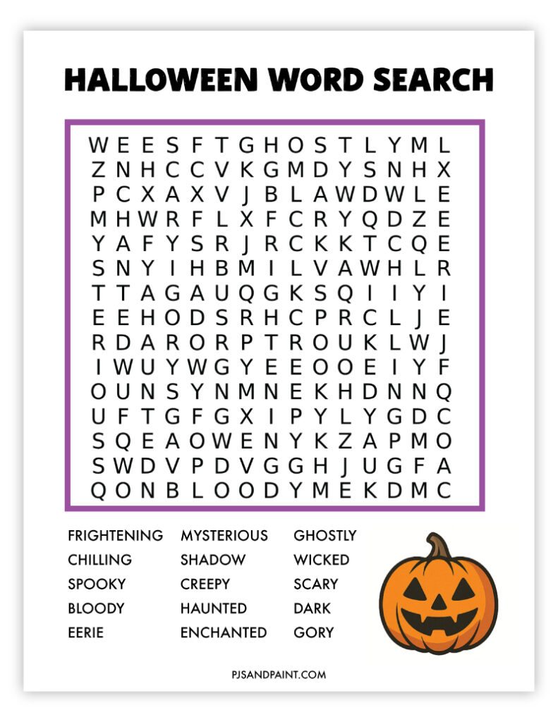10 Free Printable Halloween Word Searches - Pjs and Paint