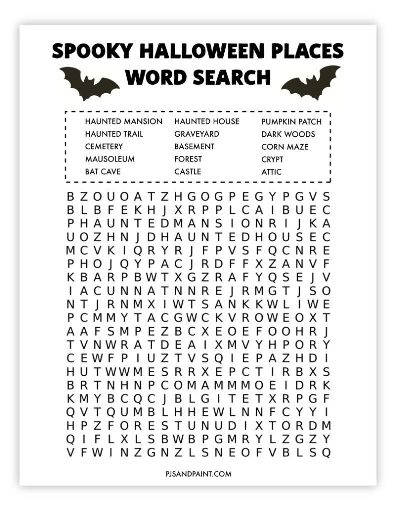 10 Free Printable Halloween Word Searches - Pjs and Paint