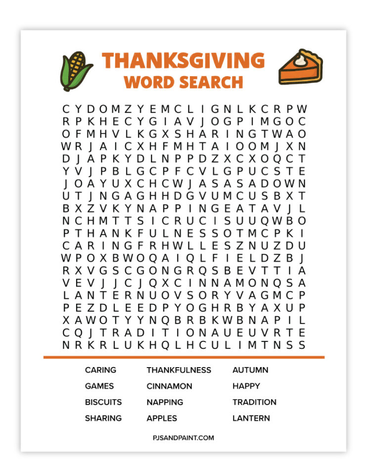 8 Free Printable Thanksgiving Word Searches - Pjs and Paint