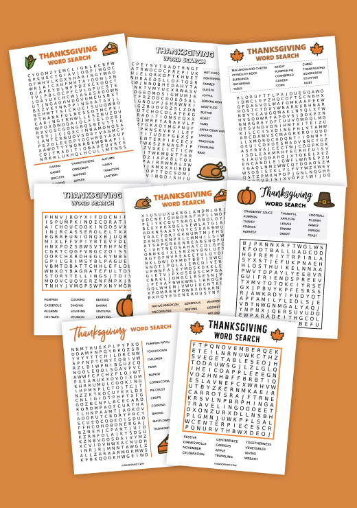 8 Free Printable Thanksgiving Word Searches - Pjs and Paint