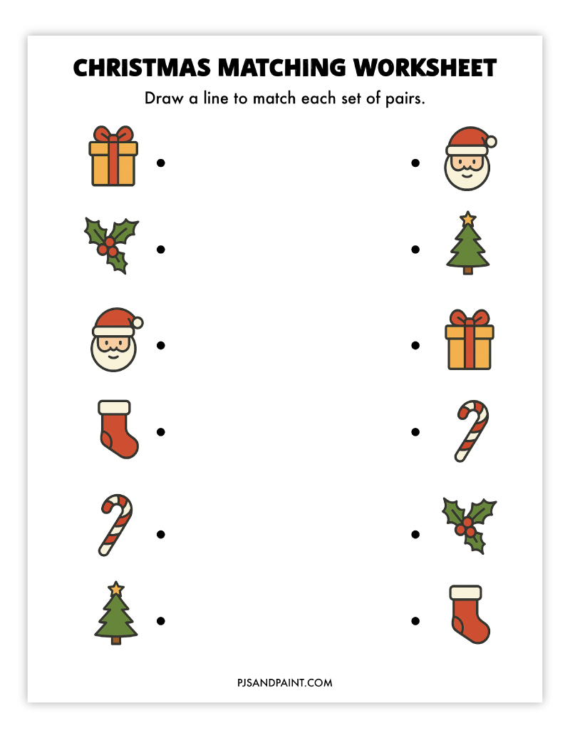 Free Printable Christmas Matching Worksheet - Pjs and Paint