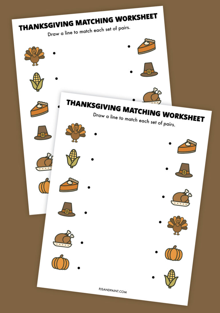 Free Printable Thanksgiving Matching Worksheet - Pjs and Paint