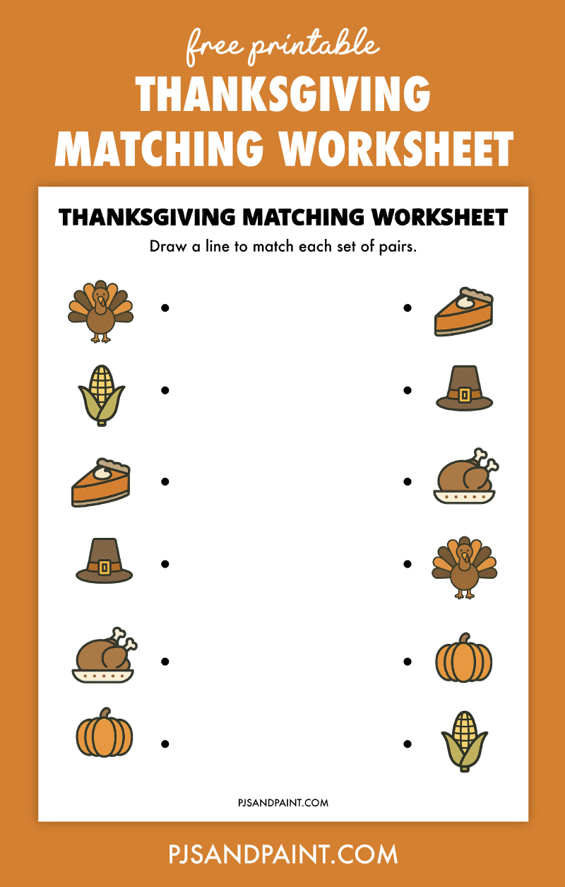 Free Printable Thanksgiving Matching Worksheet - Pjs and Paint