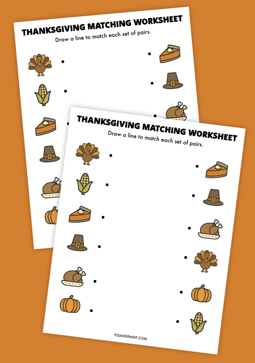 Free Printable Thanksgiving Matching Worksheet - Pjs and Paint