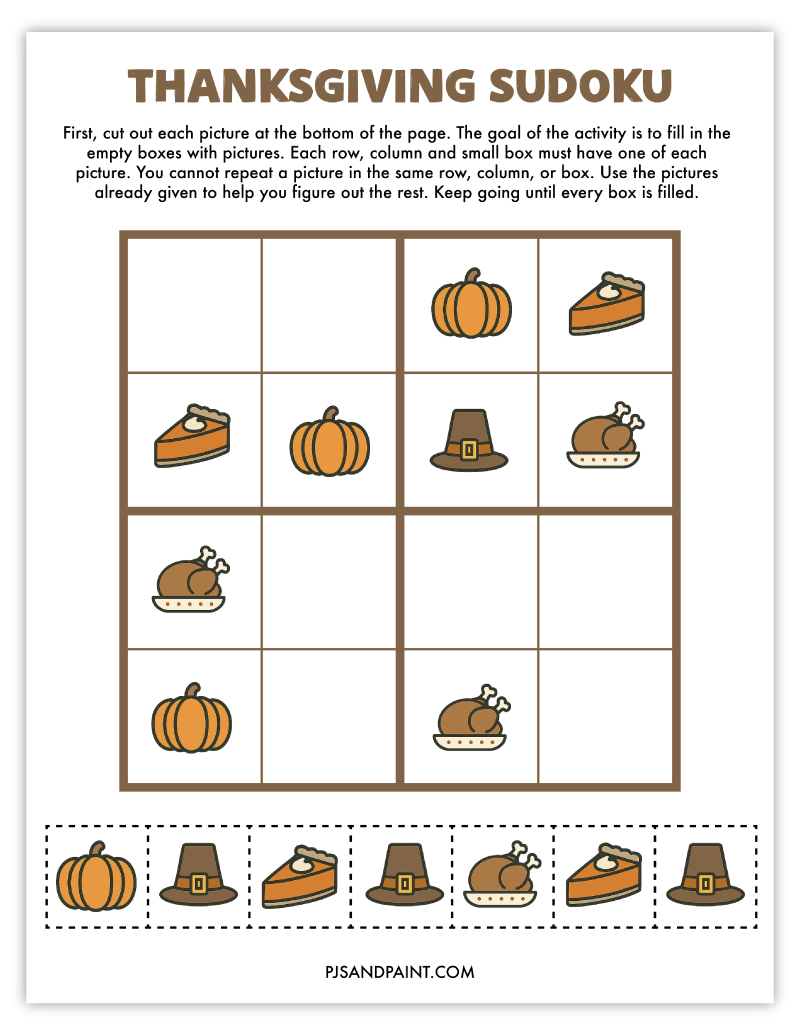 Free Printable Thanksgiving Sudoku Puzzle - Pjs and Paint
