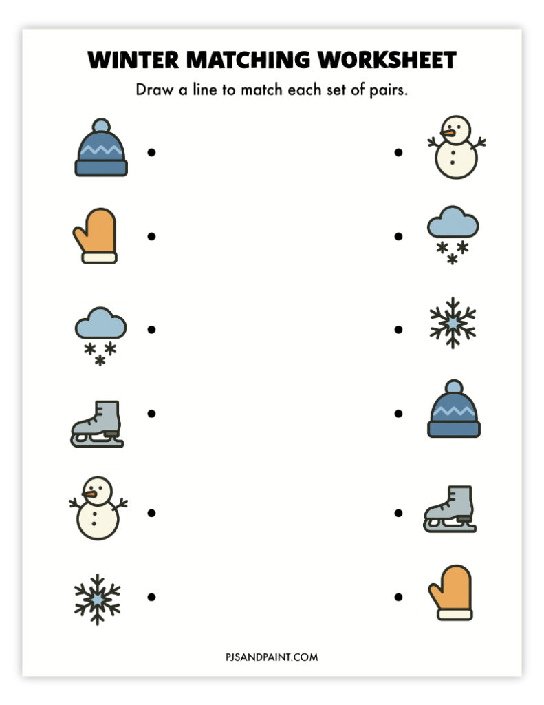 Free Printable Winter Matching Worksheet - Pjs and Paint