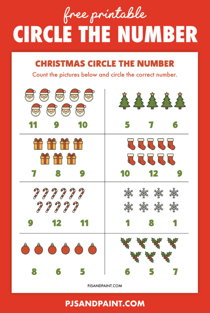 Free Printable Christmas Count the Number Worksheet - Pjs and Paint