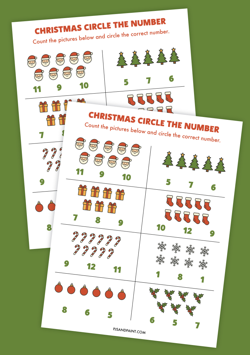 Free Printable Christmas Count the Number Worksheet - Pjs and Paint
