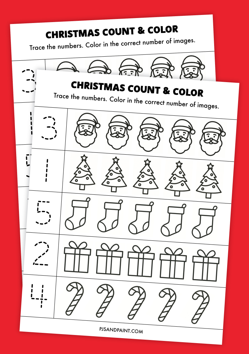 Free Printable Christmas Count and Color Worksheet - Pjs and Paint