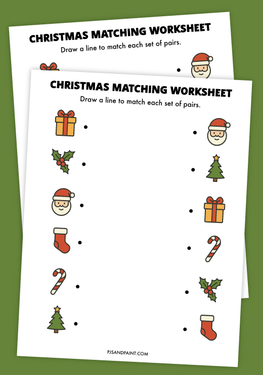 Free Printable Christmas Matching Worksheet - Pjs and Paint