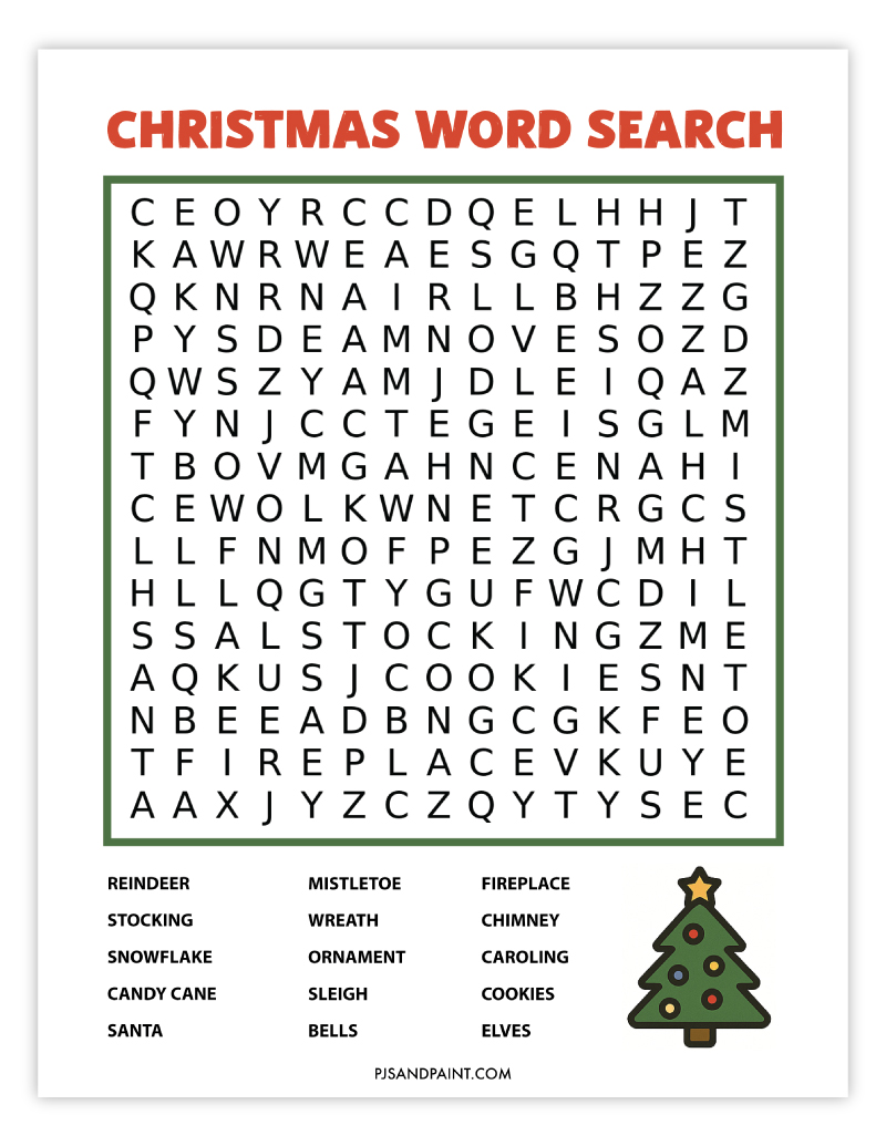 5 Free Printable Christmas Word Searches - Pjs and Paint