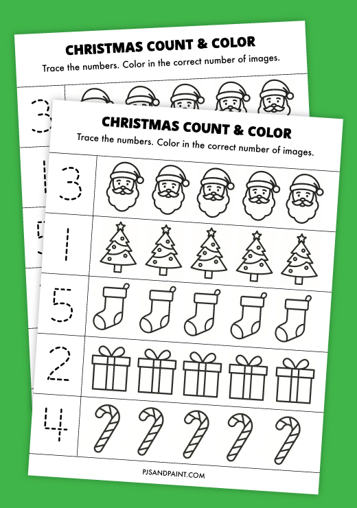 Free Printable Christmas Count and Color Worksheet - Pjs and Paint
