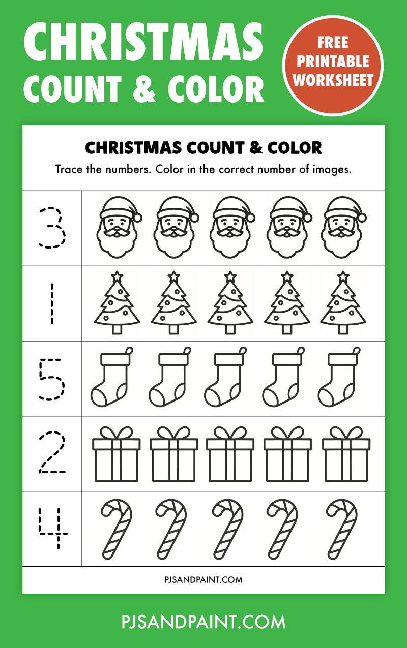Free Printable Christmas Count and Color Worksheet - Pjs and Paint