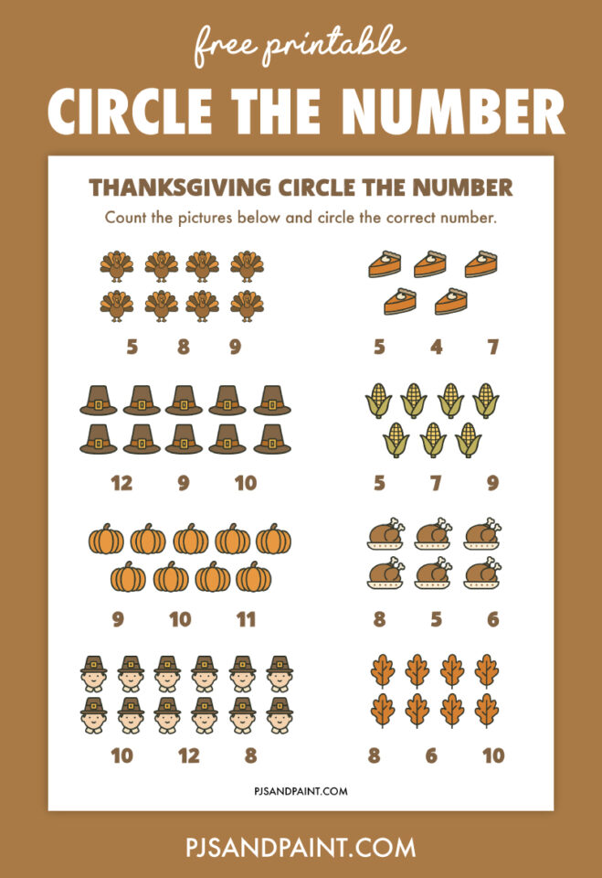 Free Printable Thanksgiving Circle the Number Worksheet - Pjs and Paint