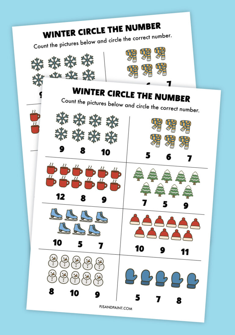 Free Printable Winter Circle the Number Worksheet - Pjs and Paint