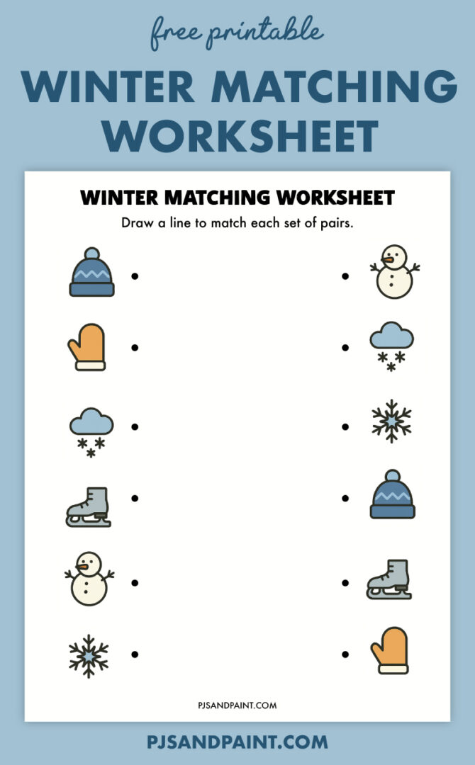 Free Printable Winter Matching Worksheet - Pjs and Paint