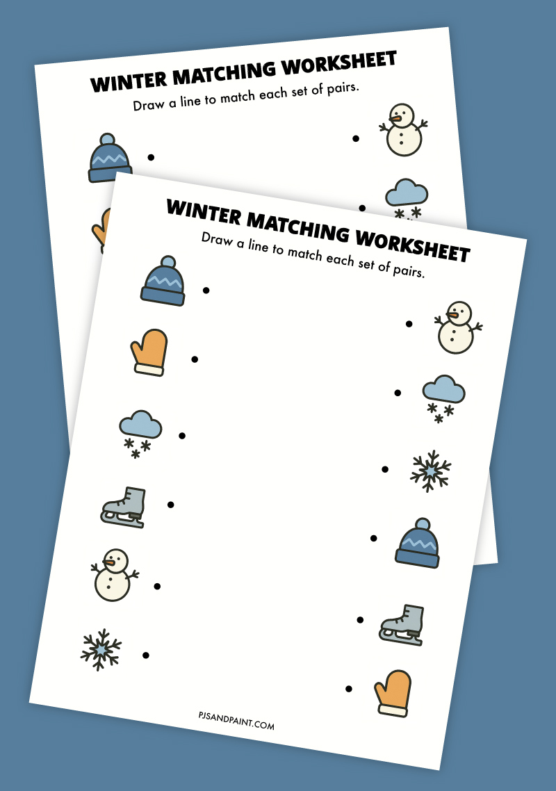 Free Printable Winter Matching Worksheet - Pjs and Paint