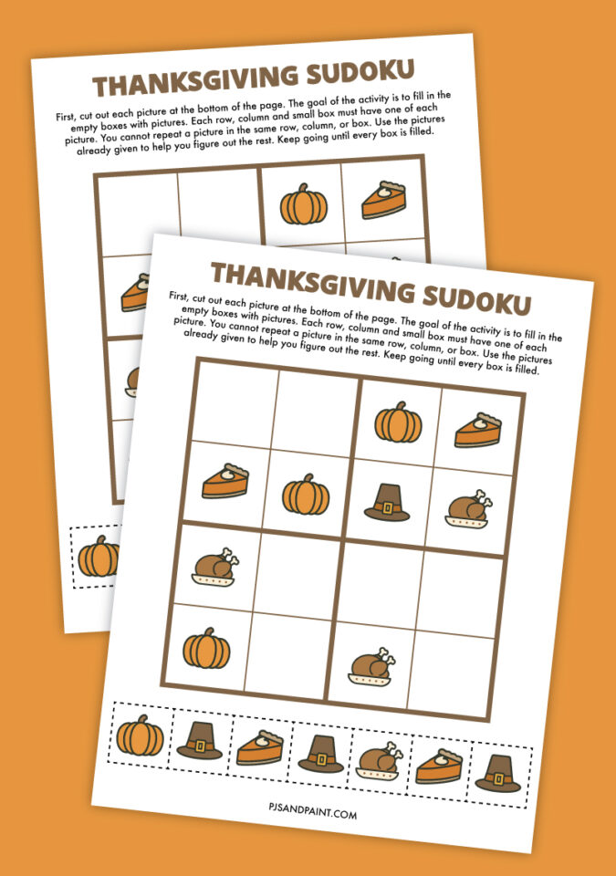 Free Printable Thanksgiving Sudoku Puzzle - Pjs and Paint
