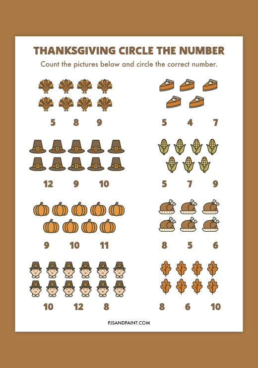 Free Printable Thanksgiving Circle the Number Worksheet - Pjs and Paint