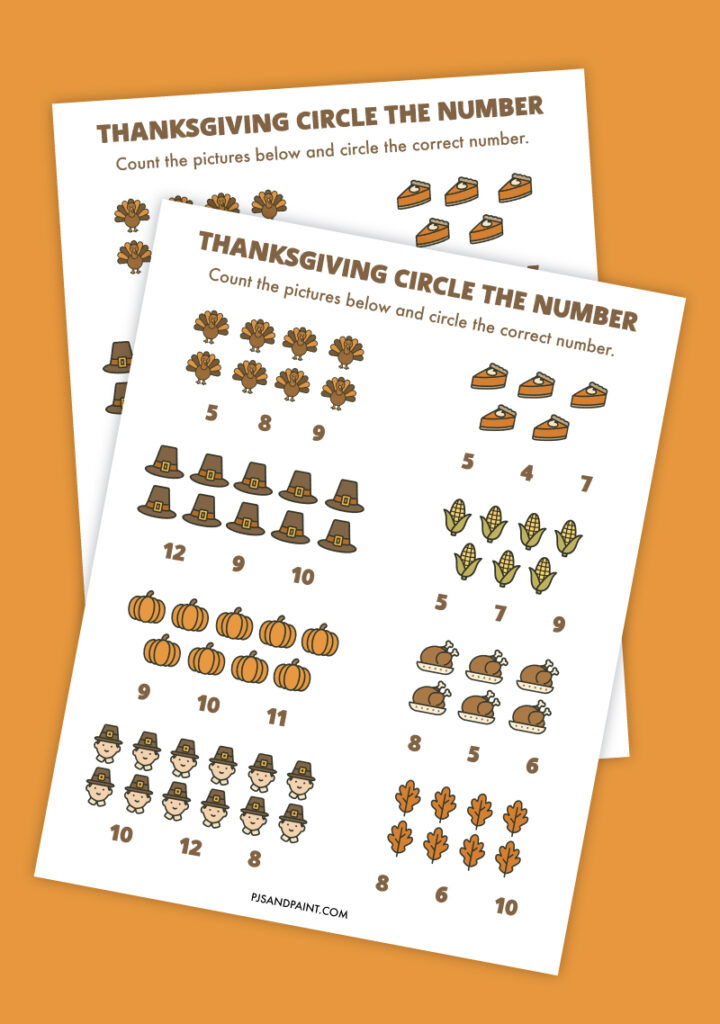 Free Printable Thanksgiving Circle the Number Worksheet - Pjs and Paint