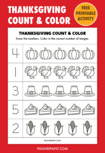 Free Printable Thanksgiving Count and Color Worksheet - Pjs and Paint