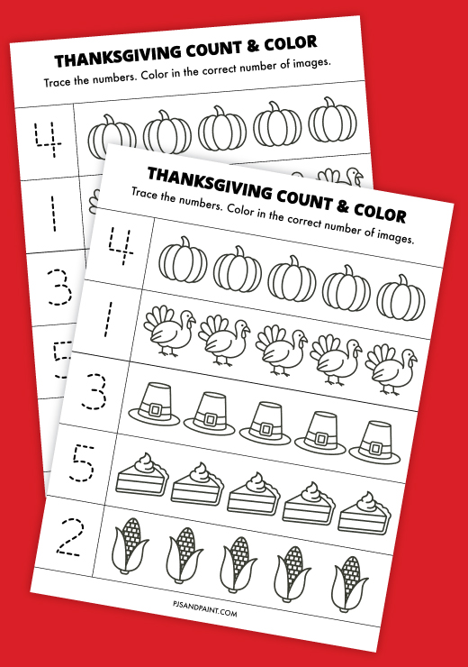 Free Printable Thanksgiving Count and Color Worksheet - Pjs and Paint