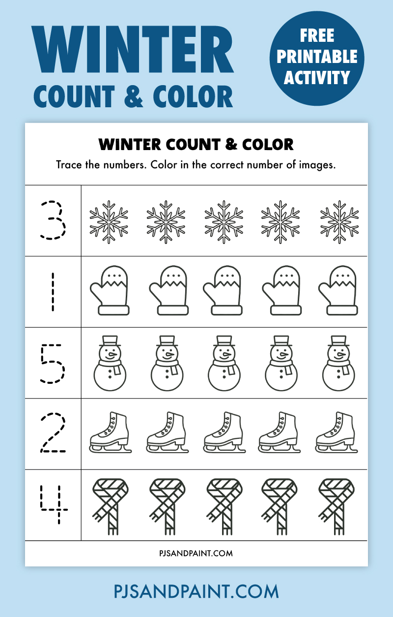 Free Printable Winter Count and Color Worksheet - Pjs and Paint