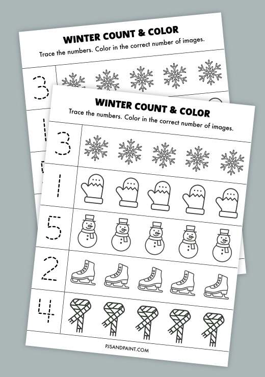 Free Printable Winter Count and Color Worksheet - Pjs and Paint